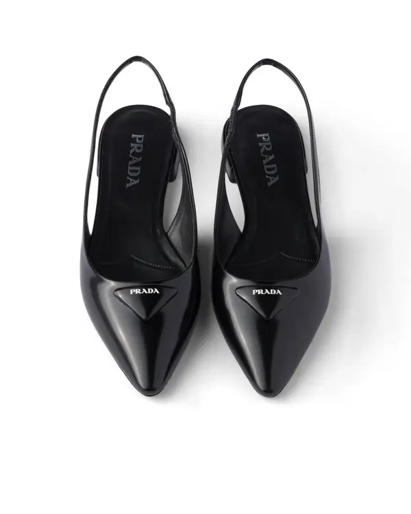 Prada Brushed Leather Ballerina Slingbacks