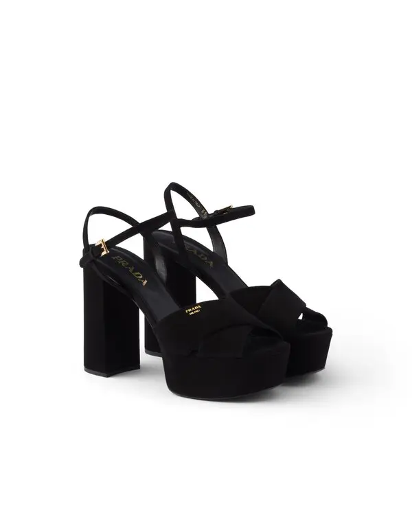Prada Suede Platform Sandals With Ankle Strap And Logo Buckle - Black