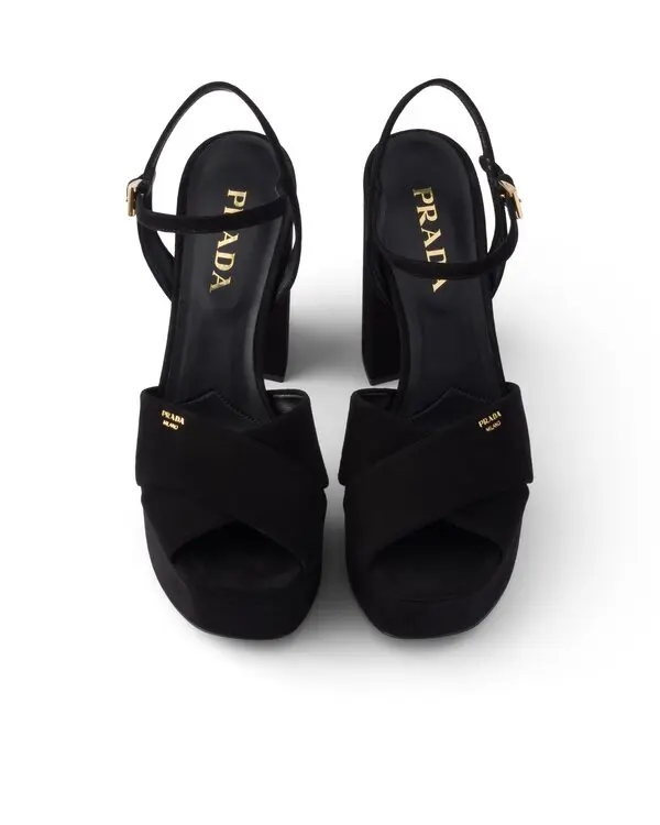 Prada Suede Platform Sandals With Ankle Strap And Logo Buckle - Black