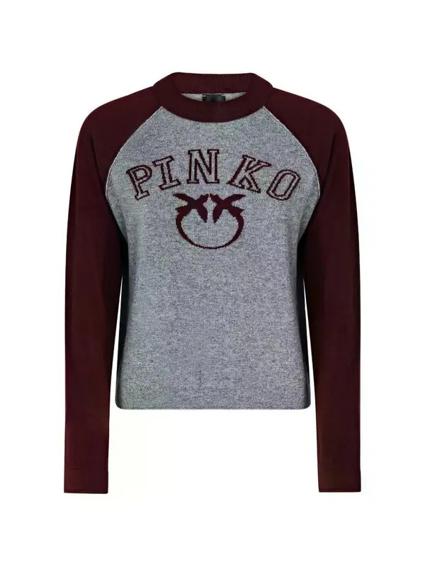 Pinko Logo-intarsia Raglan-sleeve Top - Grey