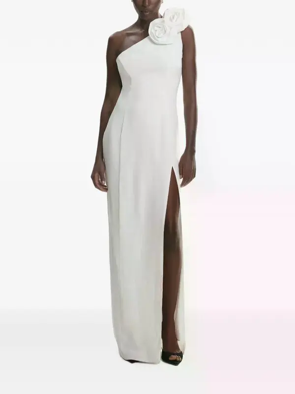 LITA COUTURE Rosette-appliqué One-shoulder Maxi Dress