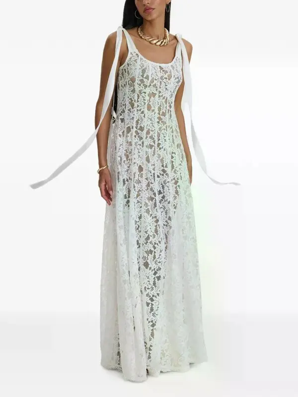 MOOS STUDIO Whisper Lace Tie-fastening Maxi Gown