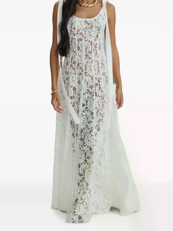 MOOS STUDIO Whisper Lace Tie-fastening Maxi Gown