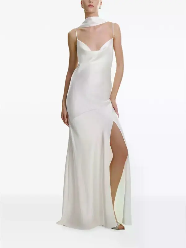 LITA COUTURE Cowl Neck Maxi Dress With Matching Scarf - White
