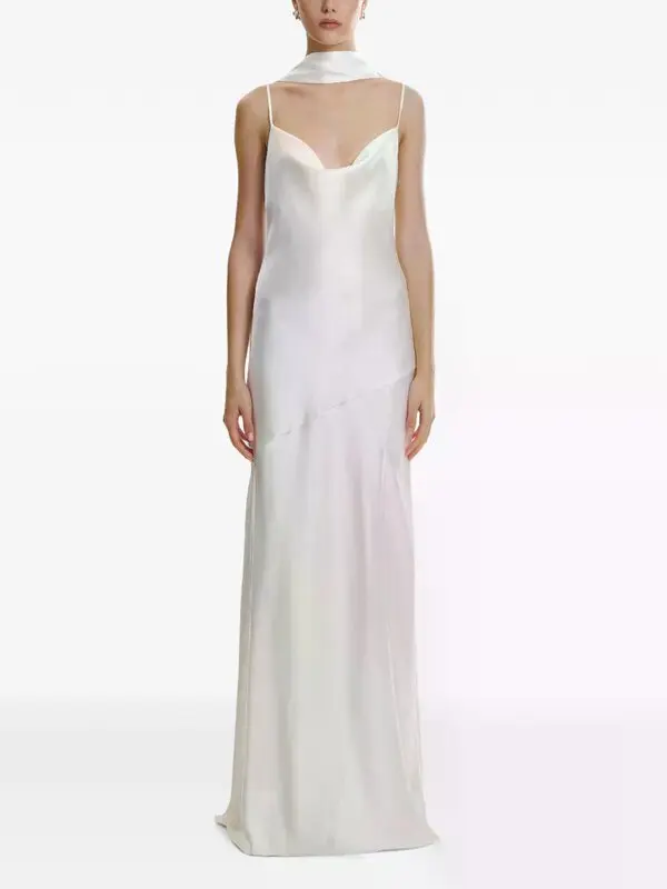 LITA COUTURE Cowl Neck Maxi Dress With Matching Scarf - White