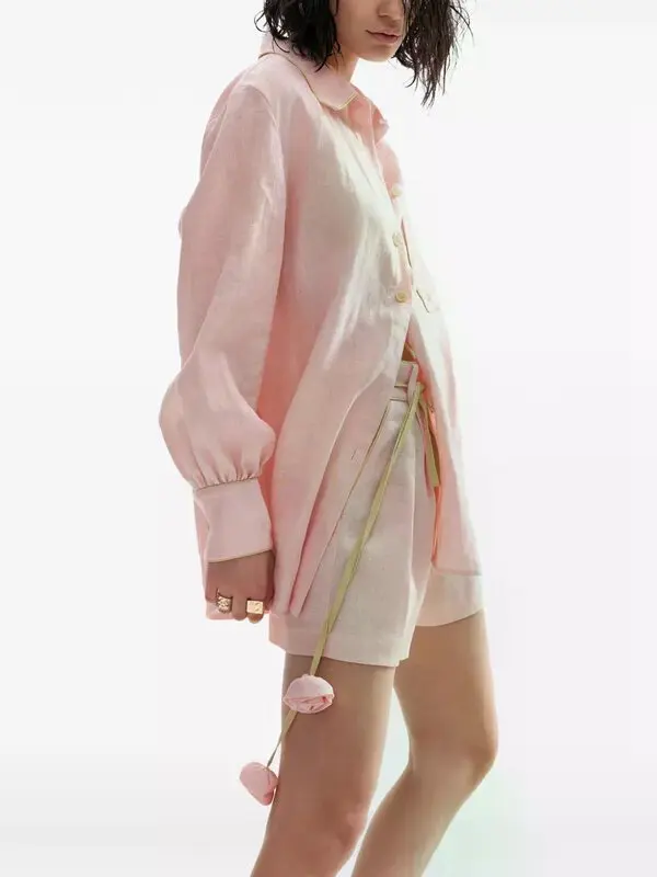 LITA COUTURE Linen Belted Shorts With Rosette Detail