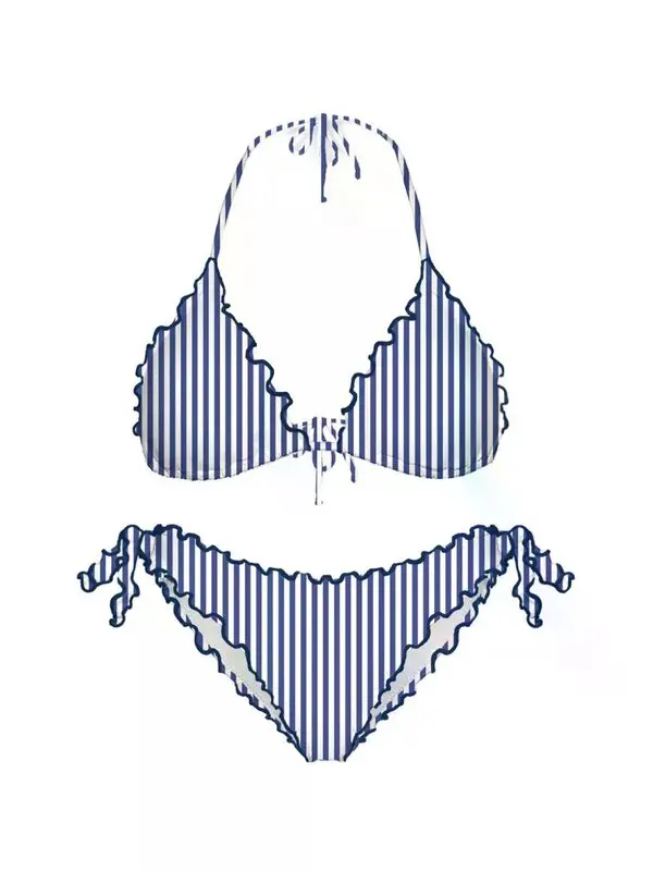 MC2 SAINT BARTH Striped Ruffled Bikini - Blue