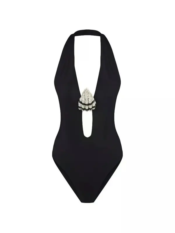 NUE Crystal Embellished Halterneck Swimsuit - Black