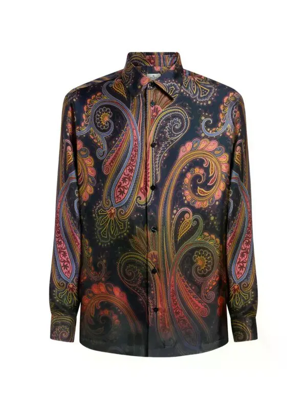Etro Silk Twill Shirt With Placed Degradé Paisley-print - Blue