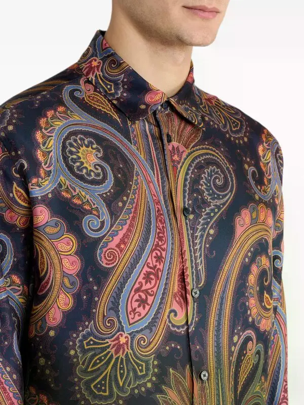 Etro Silk Twill Shirt With Placed Degradé Paisley-print - Blue