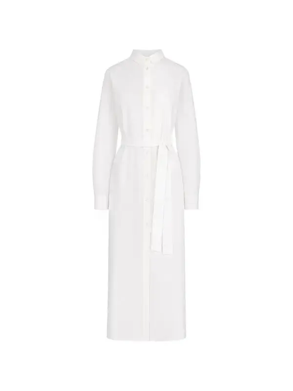LA ROSE Belted Button-down Shirt Midi Dress - White