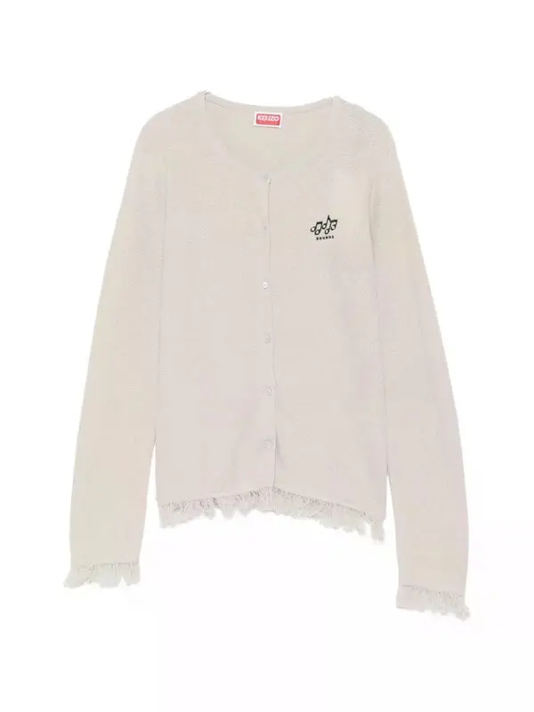 Kenzo Fringe-trim Logo-embroidered Cardigan - Neutrals