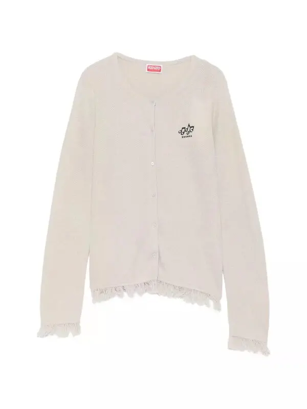 Kenzo Logo Embroidered Fringe Cardigan - Neutrals