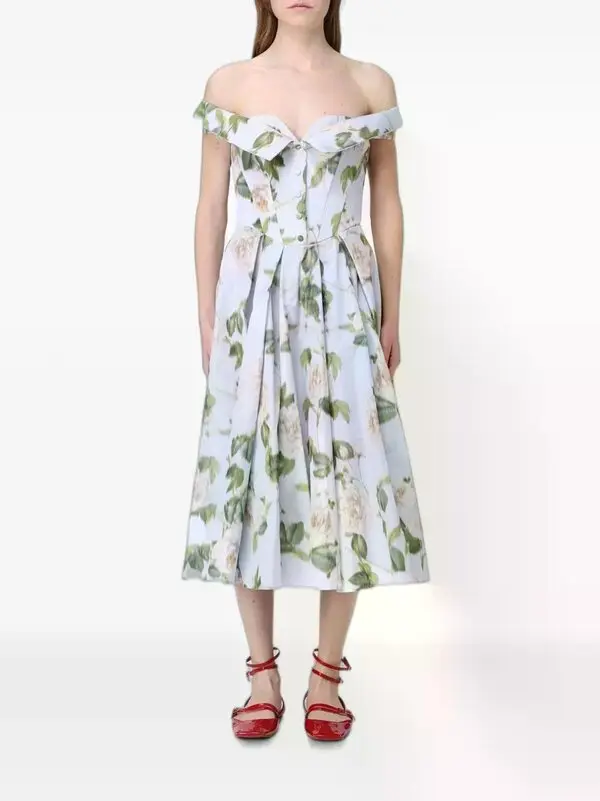 Antonio Marras Floral Print Off-shoulder Midi Dress - Blue
