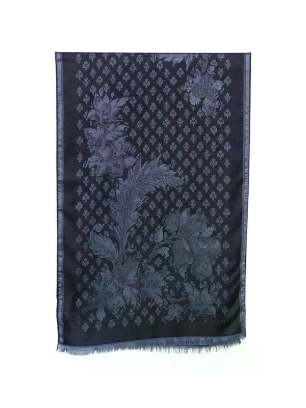 Etro Floral-jacquard Fringed Scarf - Blue