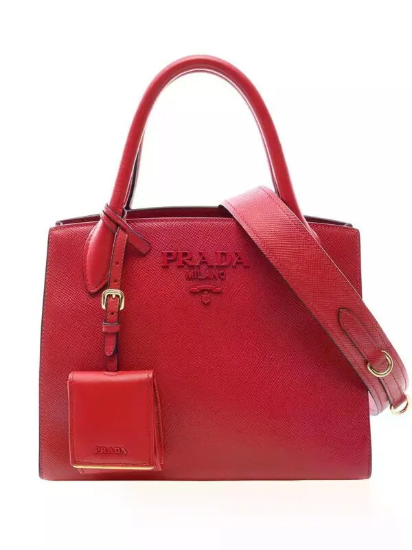 Prada Saffiano Cuir Monochrome Top Handle Tote Satchel - Red