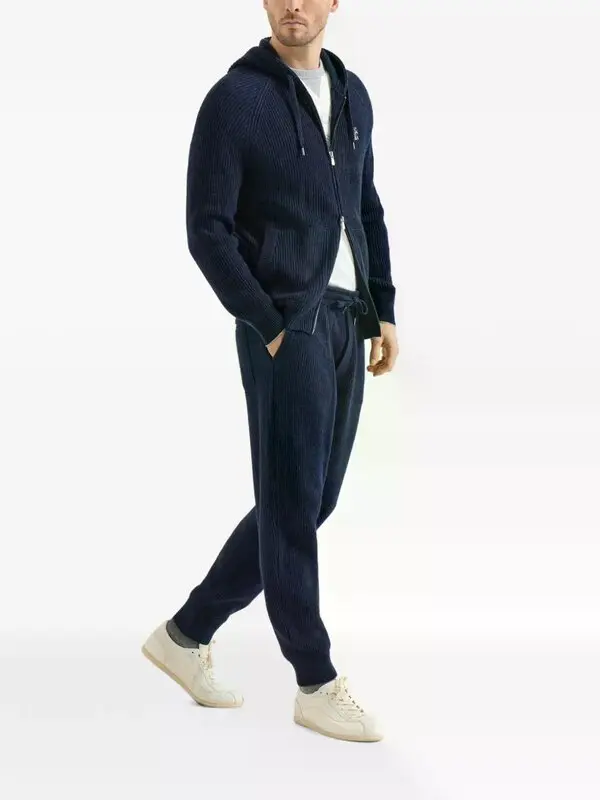 Brunello Cucinelli Cashmere English Rib Knit Joggers - Blue