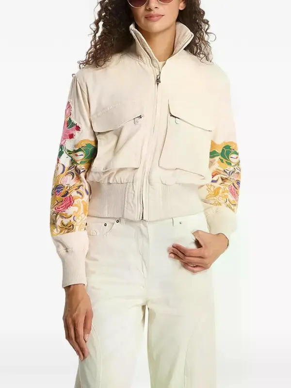 Desigual Embroidered Zip-up Jacket - Neutrals