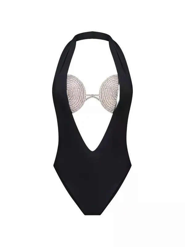 NUE Spiral Crystal Embellished Cutout Swimsuit - Black