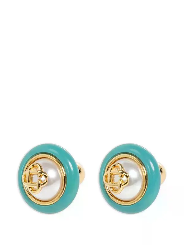 Casablanca Pearl Embellished Logo Earrings - Gold