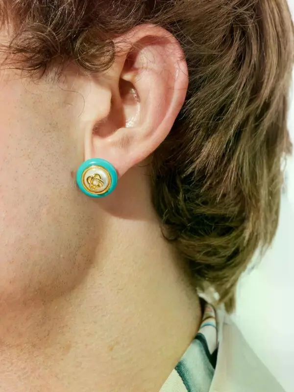 Casablanca Pearl Embellished Logo Earrings