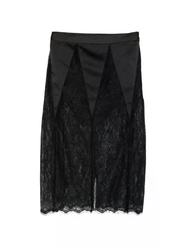 Elisabetta Franchi Lace-panelled Satin Midi Pencil Skirt - Black