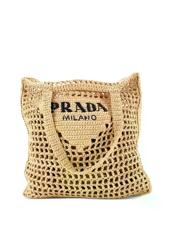 Prada Open Raffia Tote Bag - Neutrals