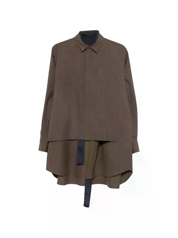 Sacai Long-sleeve Layered Mini Shirt Dress - Brown