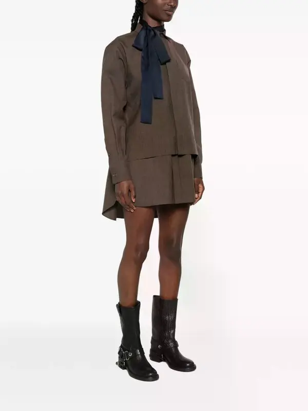 Sacai Layered Long-sleeve Shirt Dress - Brown
