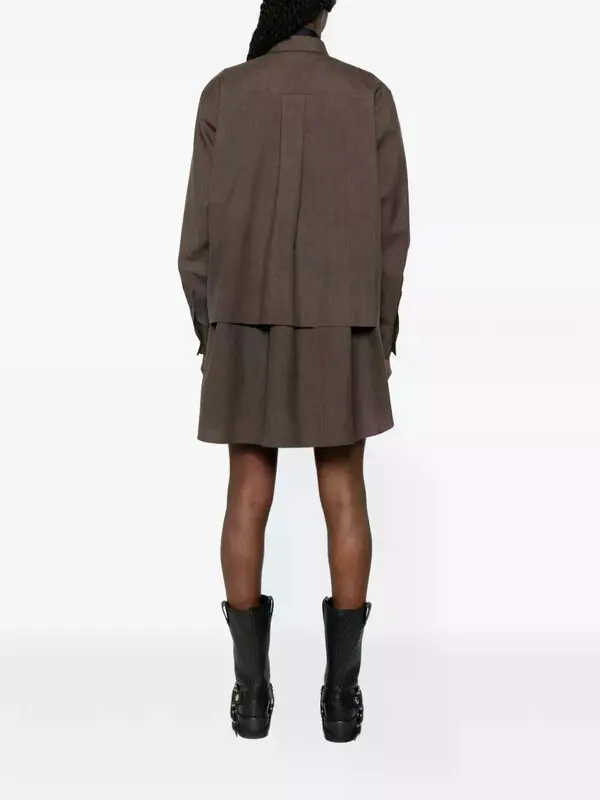 Sacai Layered Long-sleeve Shirt Dress - Brown