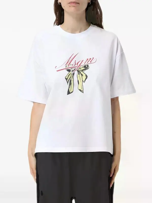 MSGM Logo-print Bow Detail T-shirt
