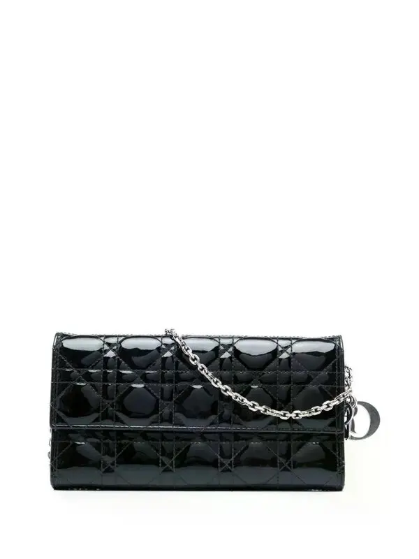 Dior Patent Cannage Lady Wallet On Chain Crossbody Bag - Black