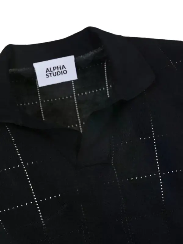 Alpha Studio Check-knit Polo T-shirt