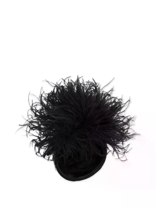 Vintage Feather-trim Bow Hat - Black