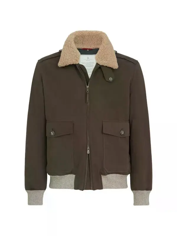 Brunello Cucinelli Waxed Techno Cotton Bomber Jacket With Thermore® Padding And Detachable Shearling Collar