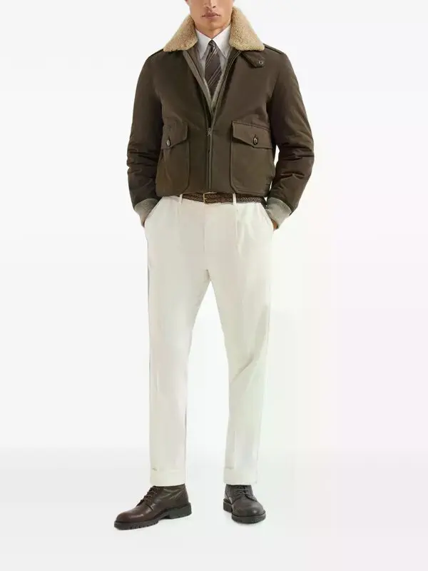 Brunello Cucinelli Waxed Techno Cotton Bomber Jacket With Thermore® Padding And Detachable Shearling Collar