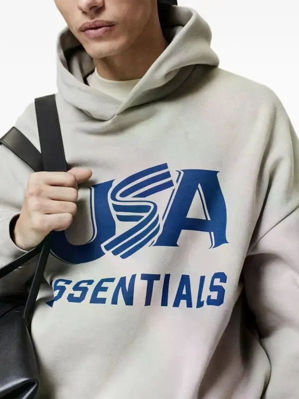 Fear Of God Logo Print Hoodie - Grey