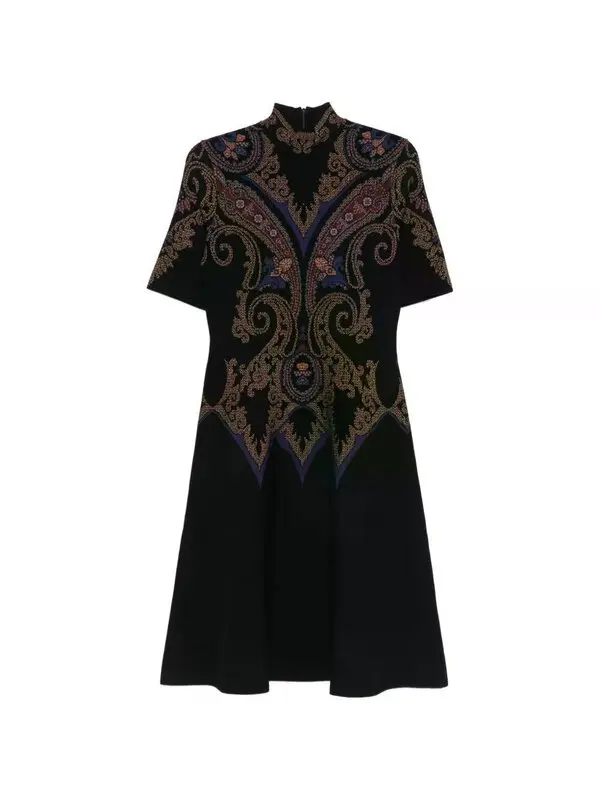 Etro Paisley Pattern Mock Neck Midi Dress - Black