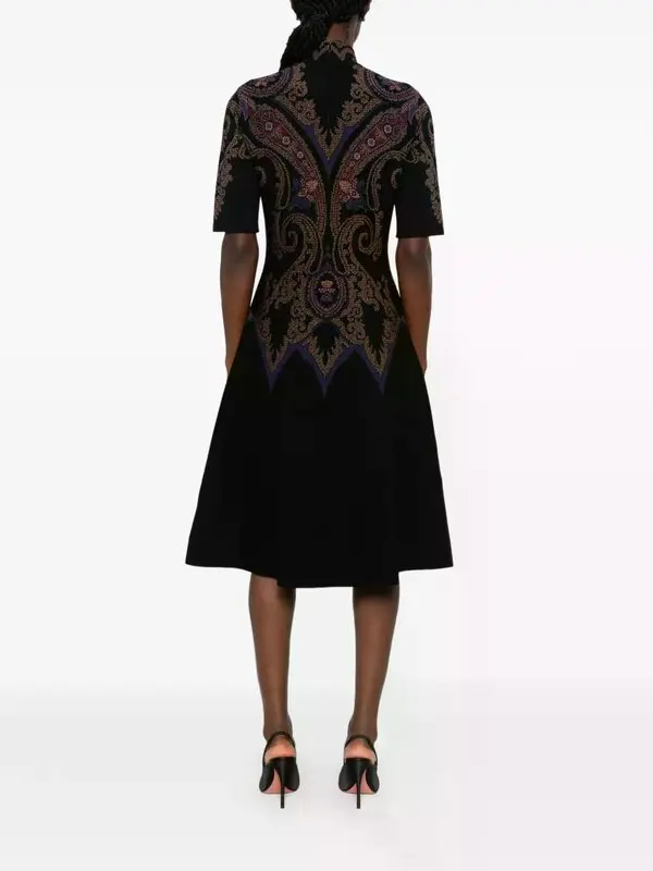 Etro Paisley Pattern Mock Neck Midi Dress - Black
