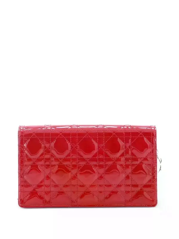 Dior Lady Chain Pouch Cannage Quilt Patent Crossbody Bag - Red