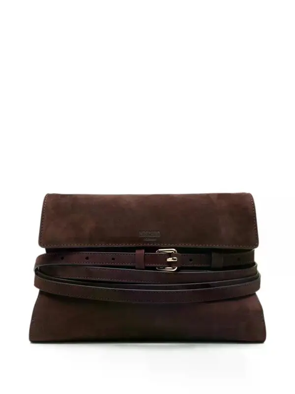 Moschino Suede Buckle Detail Clutch Bag - Brown