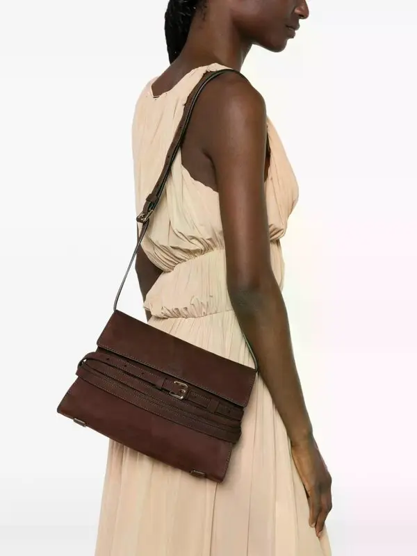 Moschino Suede Buckle Detail Clutch Bag