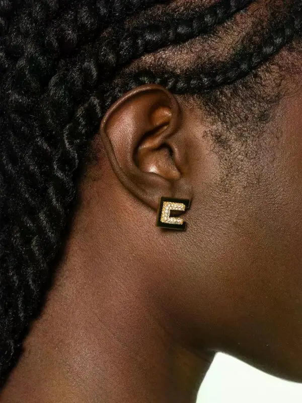 Elisabetta Franchi Tone Crystal-embellished Logo Plaque Earrings