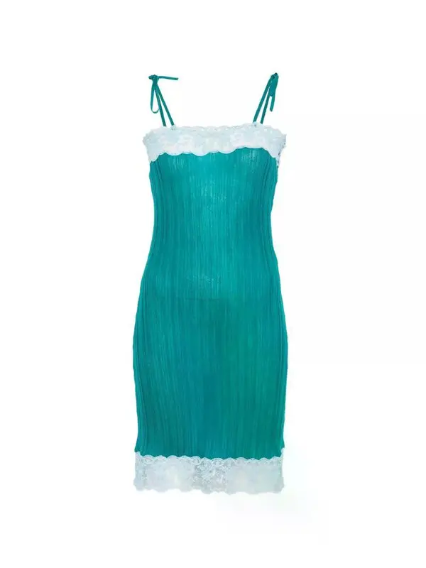 Chloé Ribbed-knit Mini Dress With Lace Trim - Green