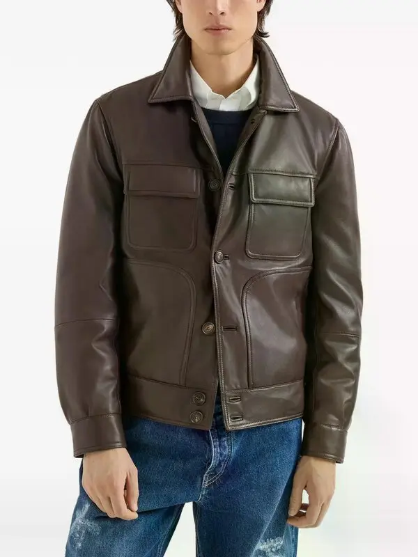 Brunello Cucinelli Nappa Leather Thermore® Padded Jacket - Brown