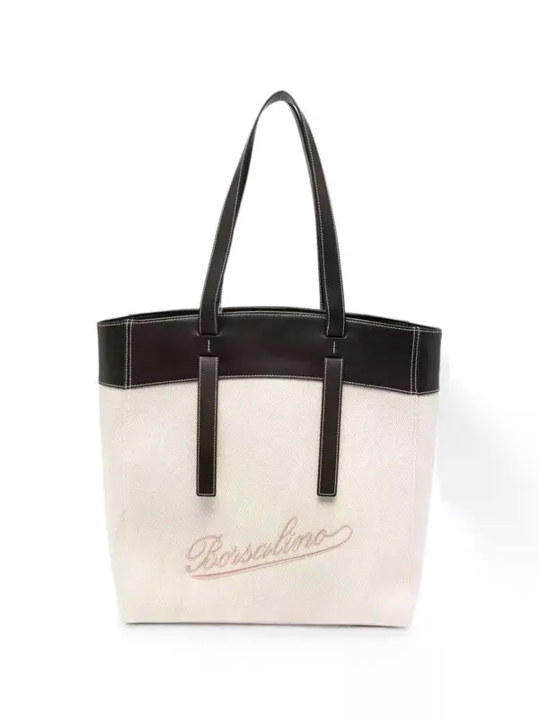 Borsalino Logo-embroidered Contrast-trim Tote Bag - Neutrals