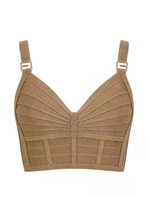 Elisabetta Franchi Logo Plaque Cropped Knit Top - Neutrals