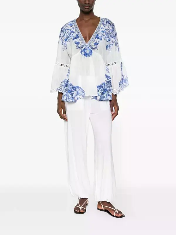 Camilla Silk Floral Print V-neck Blouse