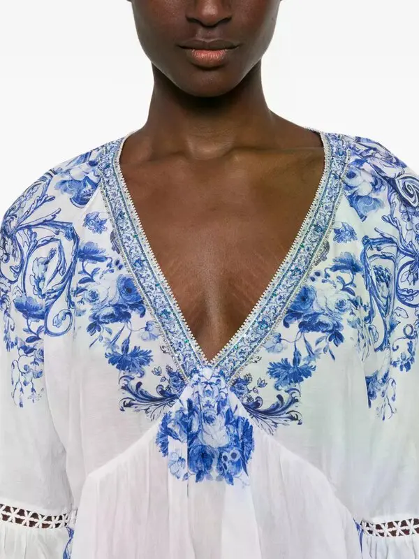 Camilla Silk Floral Print V-neck Blouse