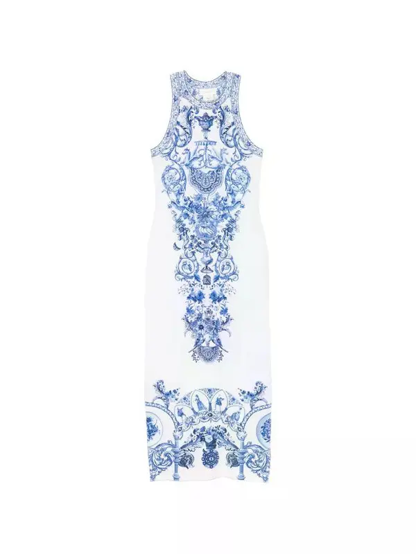 Camilla Crystal-embellished Graphic Print Midi Dress - White